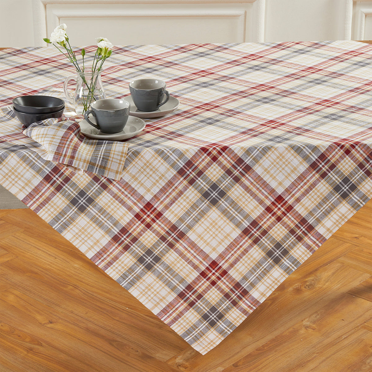 Red Tartan Plaid Tablecloth | Holiday Table Cloth Linen By Solino Home